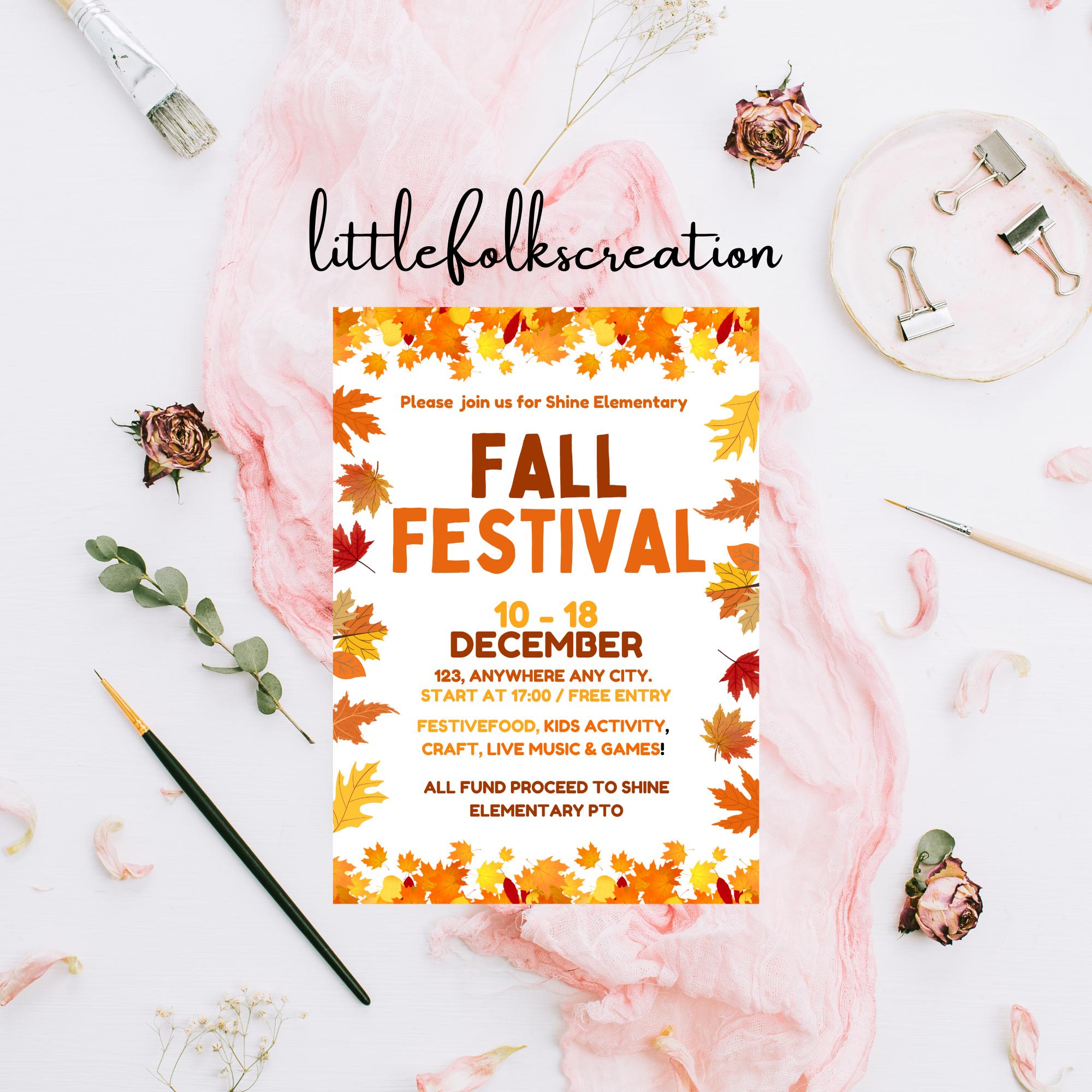 Editable Fall Festival Flyer, DIY Flyer Template Design, Harvest ...