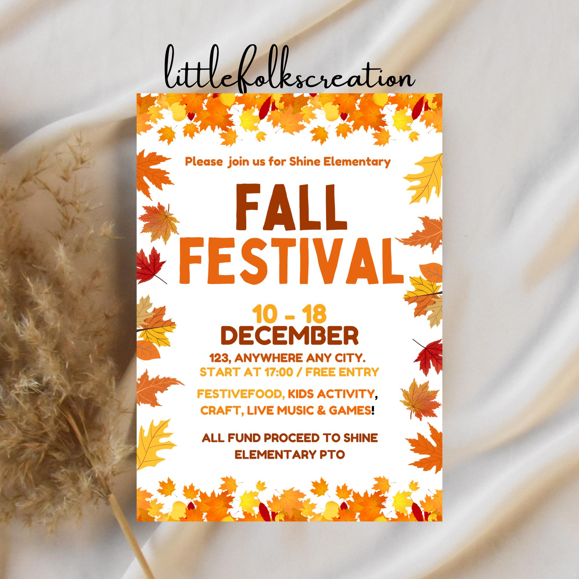 Editable Fall Festival Flyer, DIY Flyer Template Design, Harvest ...