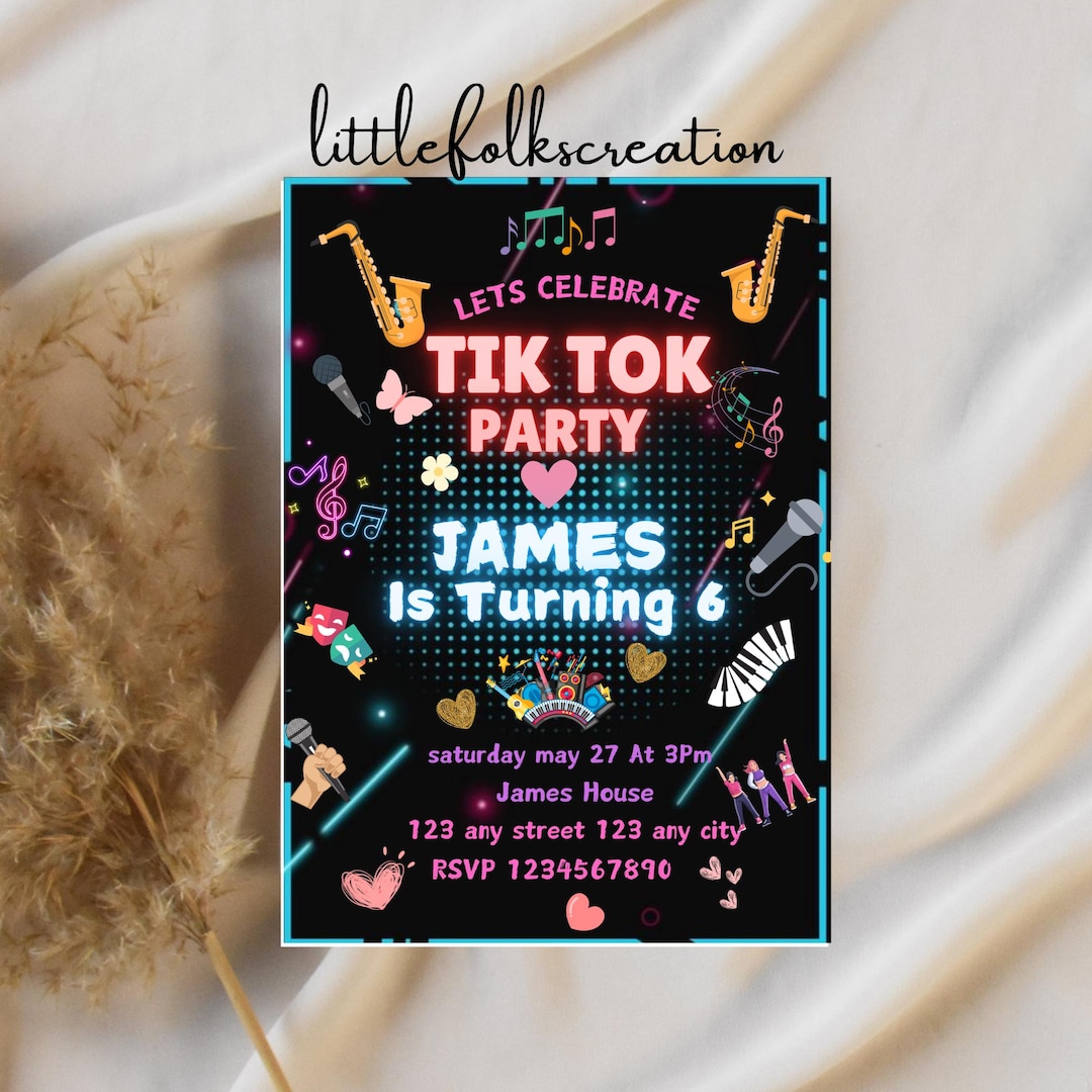 Editable Tik Tok Birthday Invitation Template, Printable Tik Tok Party Invite, Tik Tok Music ...