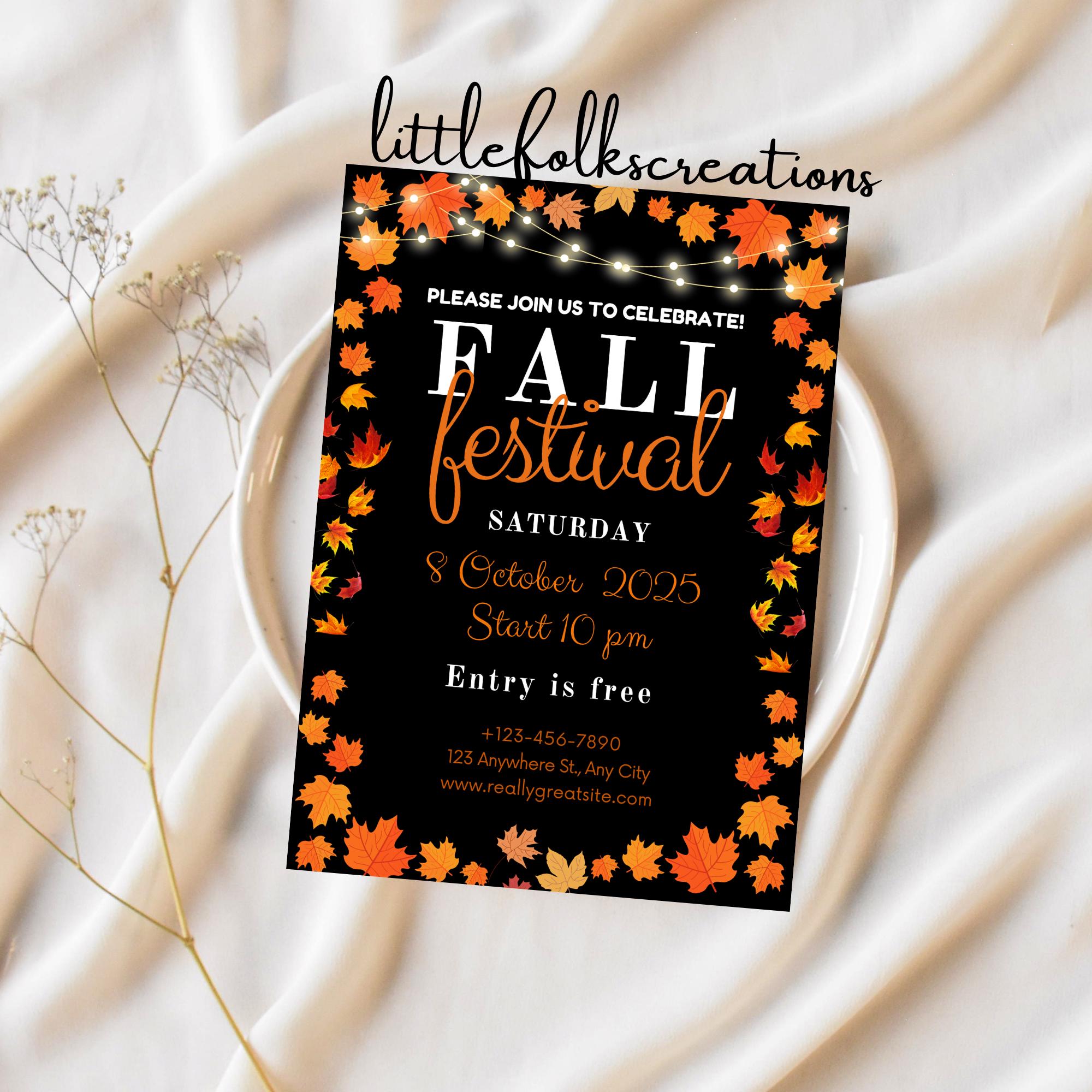 Editable Fall Festival Flyer, DIY Flyer Template Design, Harvest ...