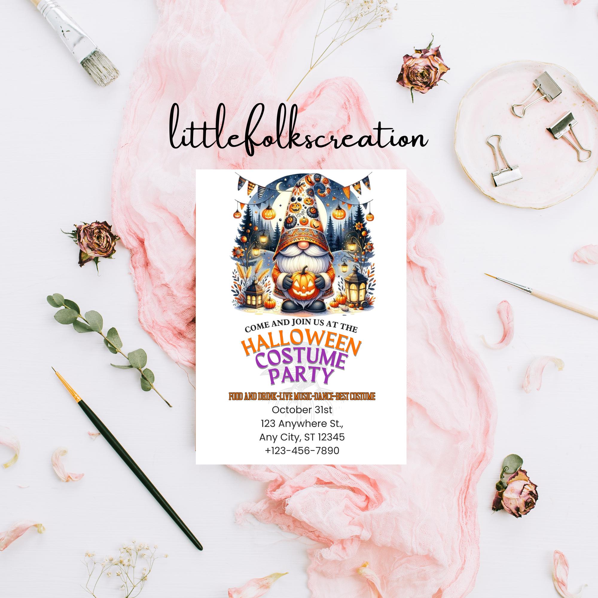 Editable Gnome Halloween Invitation Template, Halloween Spooky Party ...