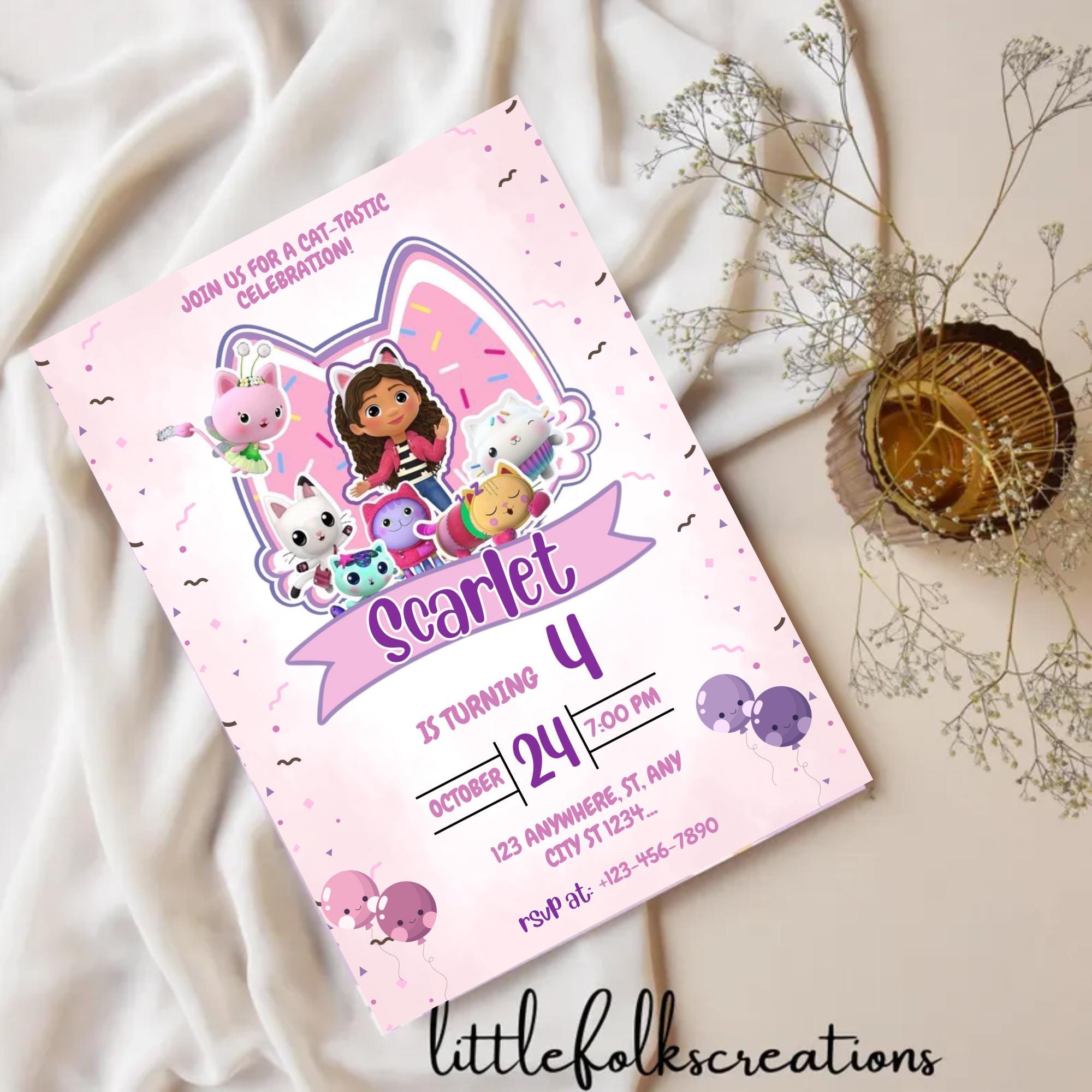 Editable Gabby's Dollhouse Birthday Invitation Template (digital ...