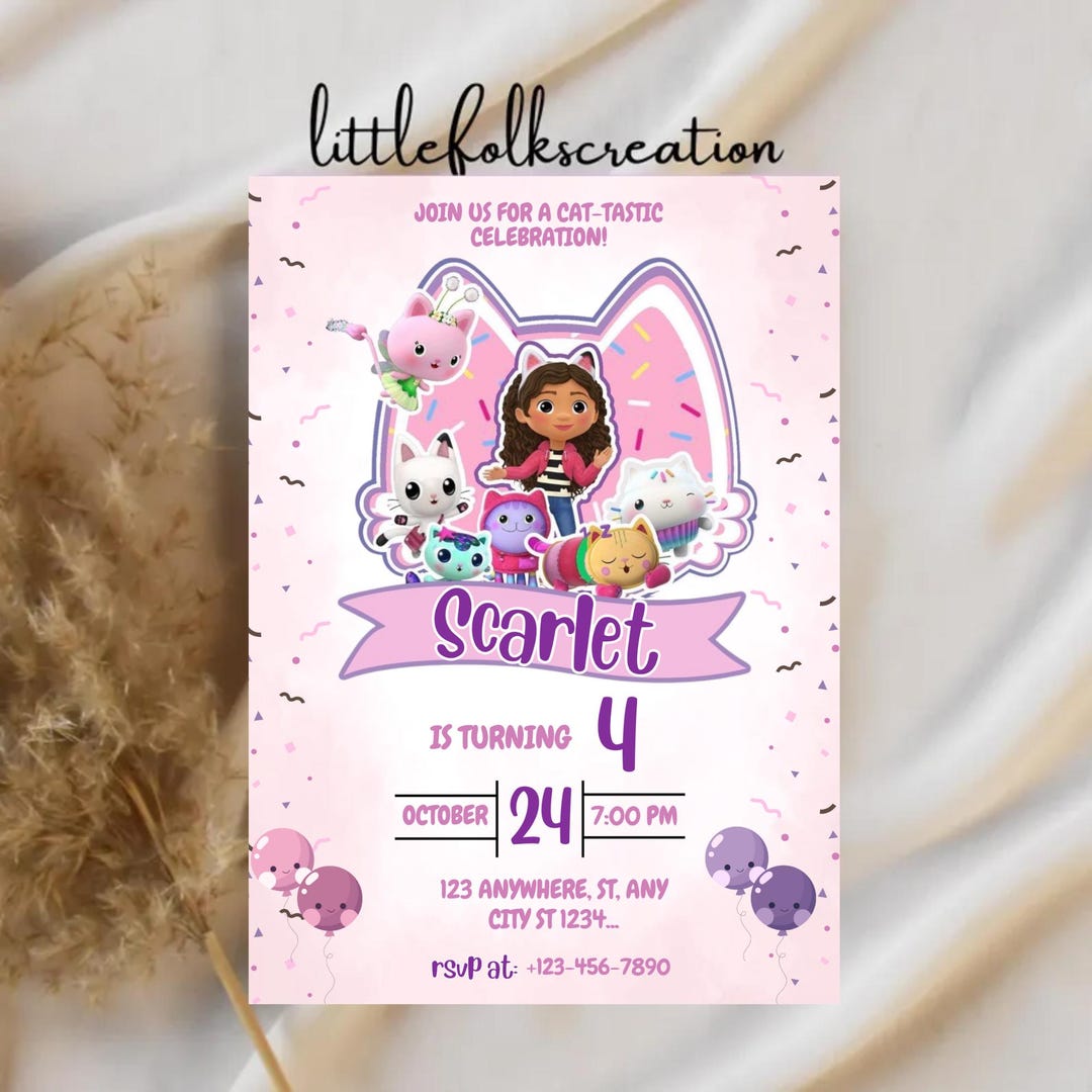 Editable Gabby's Dollhouse Birthday Invitation Template (digital ...
