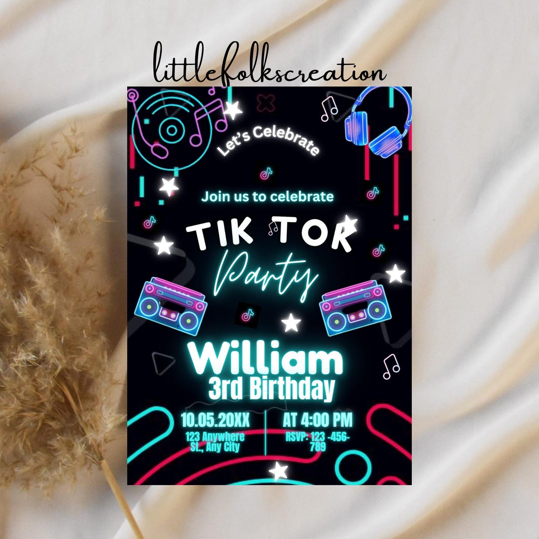 Tiktok Birthday Invitation, Tik Tok Invite, Printable Editable Party ...