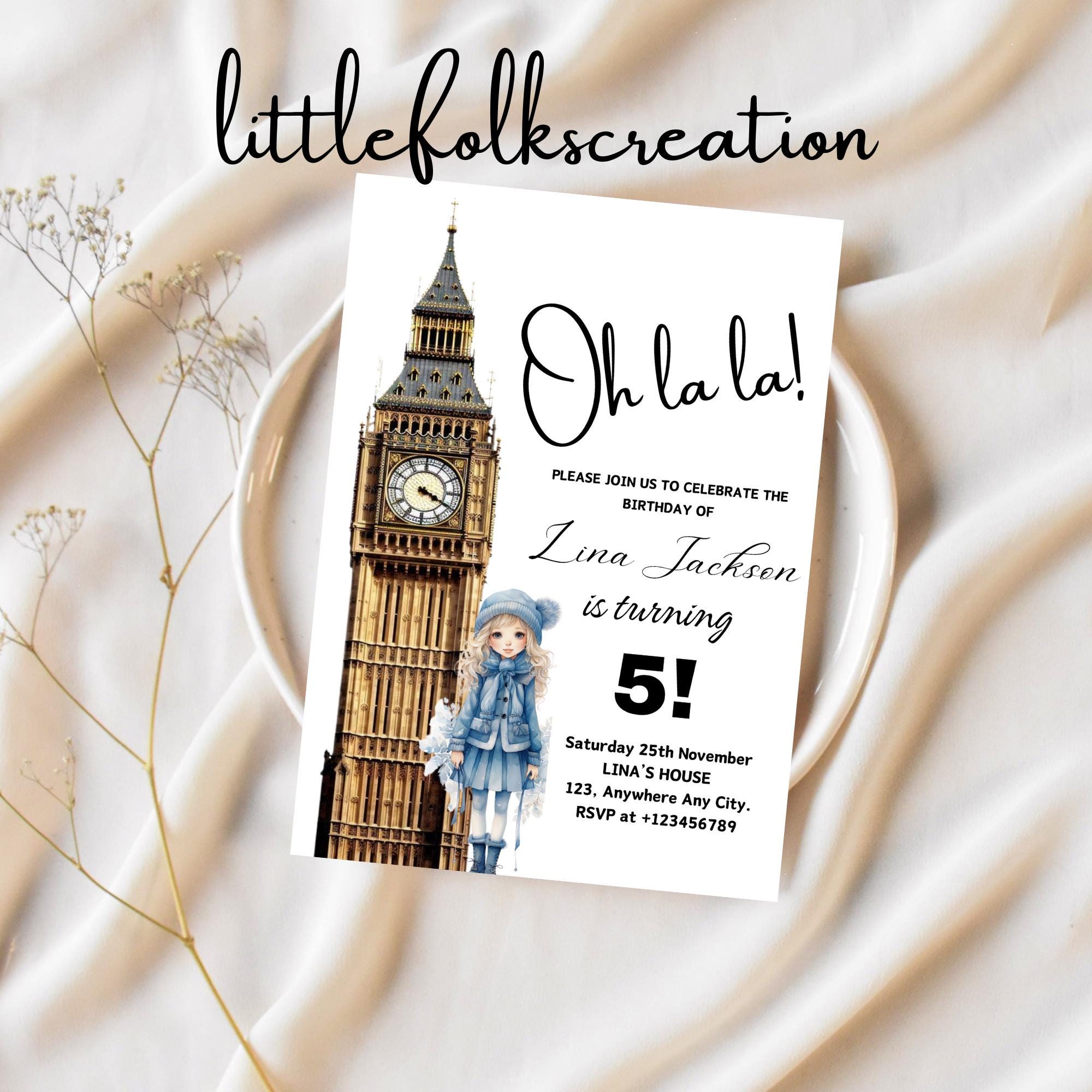 London Birthday Invitation: Big Ben, French Theme (printable Invite ...