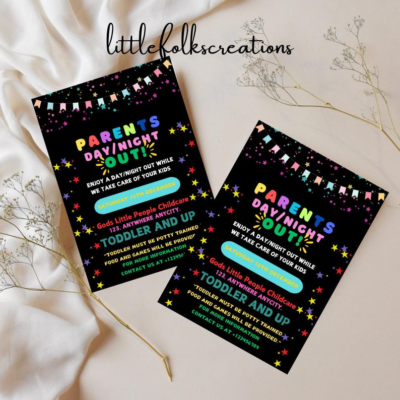 Parents Night Out Flyer: Editable School Event Invitation (digital ...