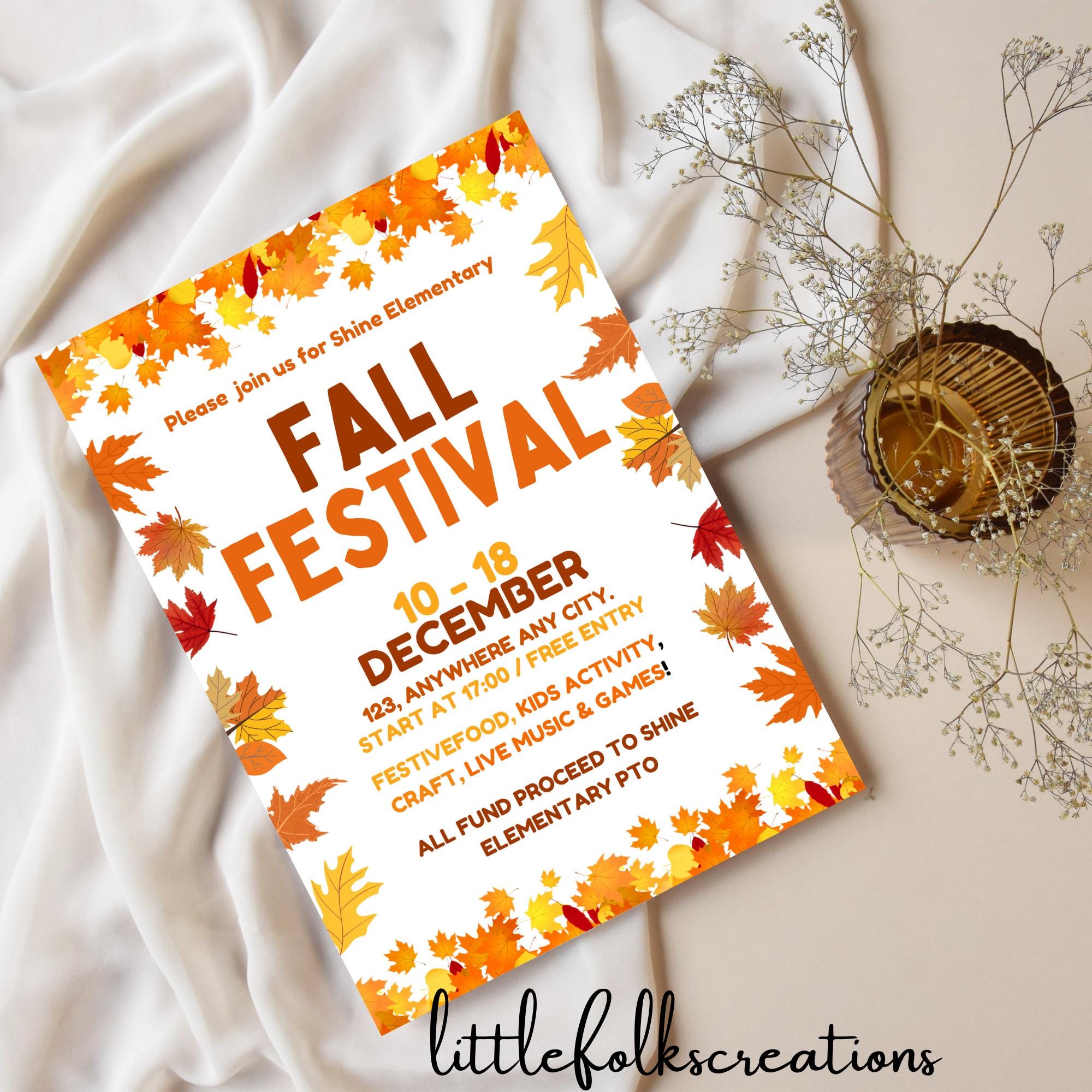 Editable Fall Festival Flyer, DIY Flyer Template Design, Harvest ...