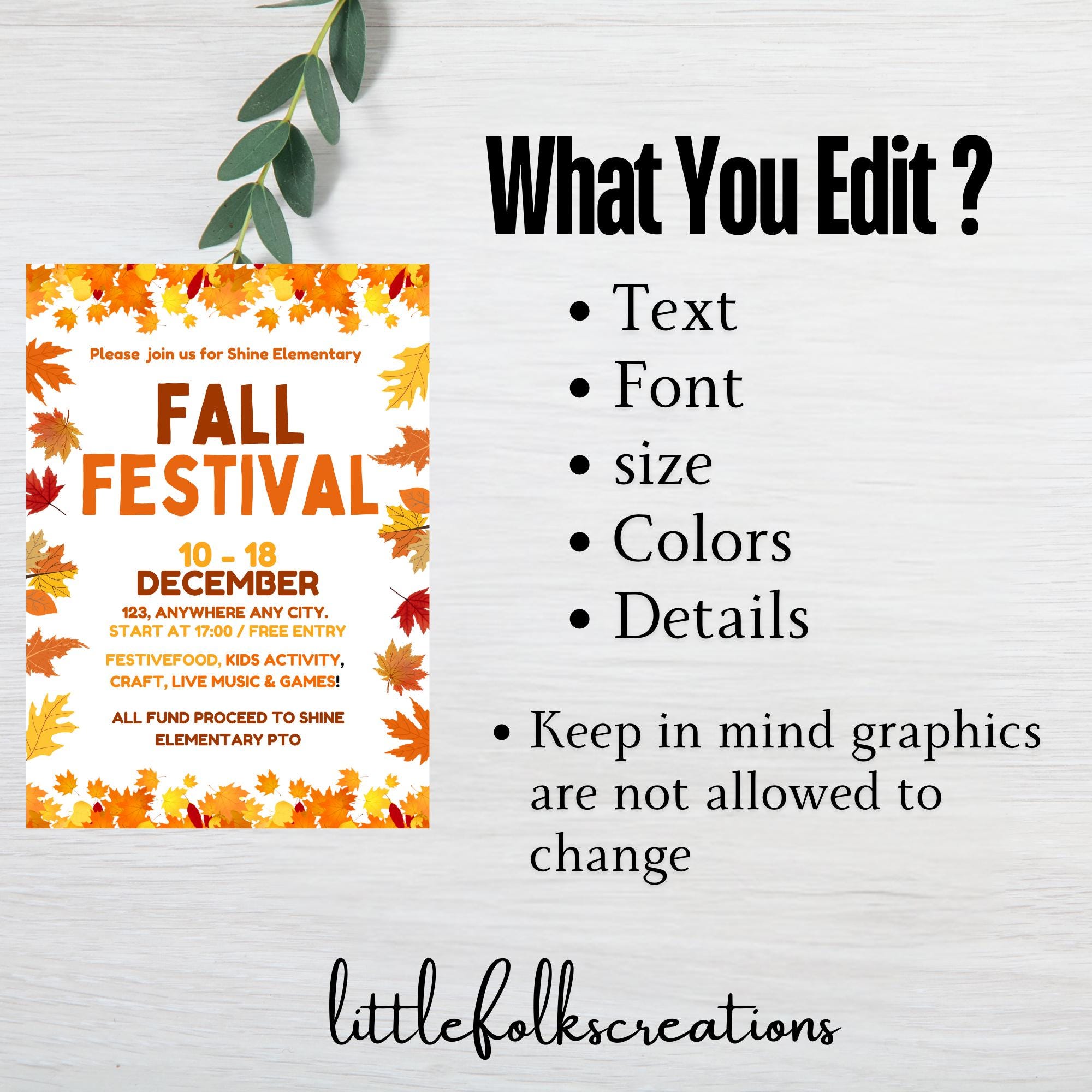 Editable Fall Festival Flyer, DIY Flyer Template Design, Harvest ...