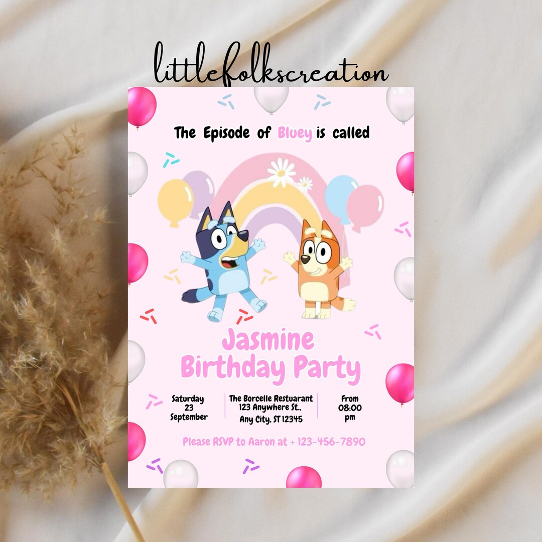 Editable Girl Bluey Birthday Invitation Template, Template Bluey Girl ...