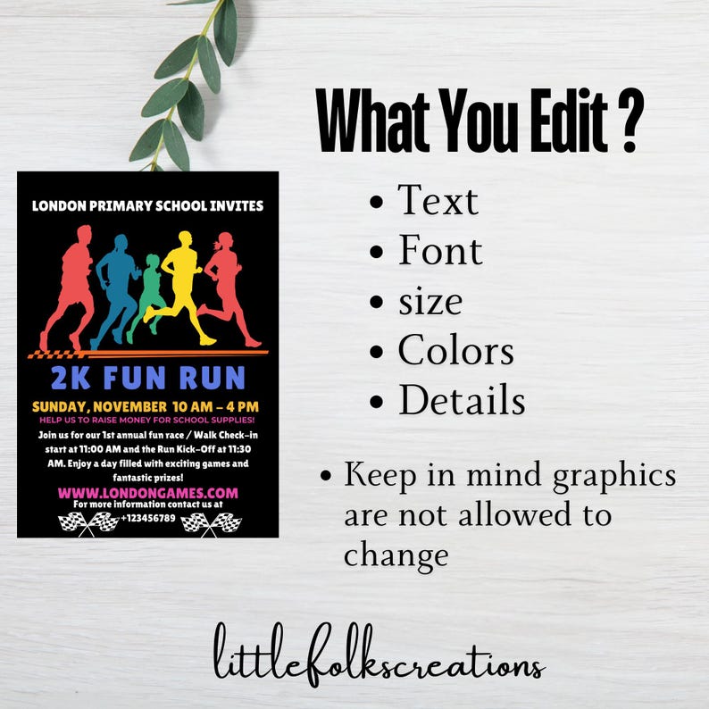Editable Fun Run Flyer Template School Fundraiser Invite PTA Flyer ...