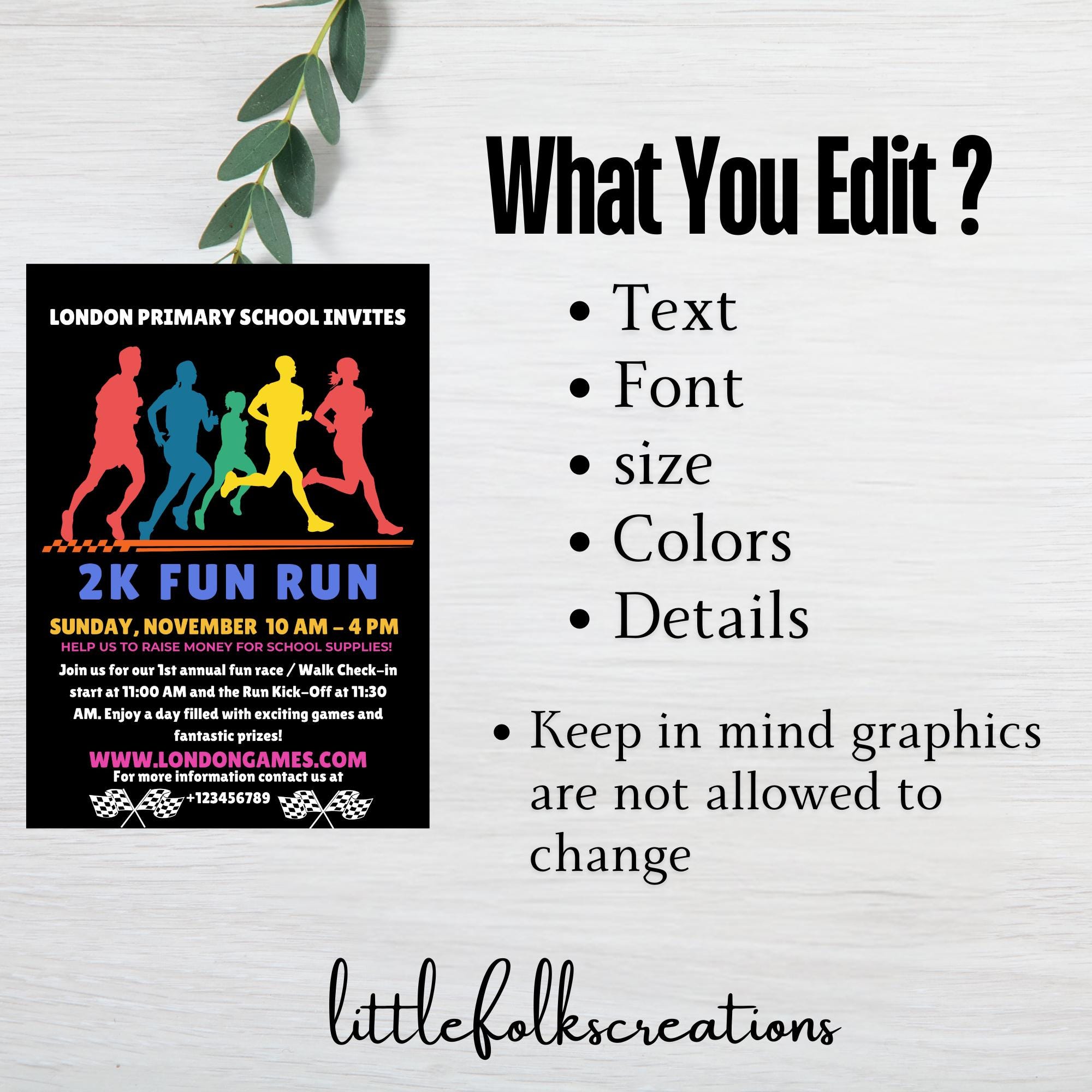 Editable Fun Run Flyer Template School Fundraiser Invite PTA Flyer ...