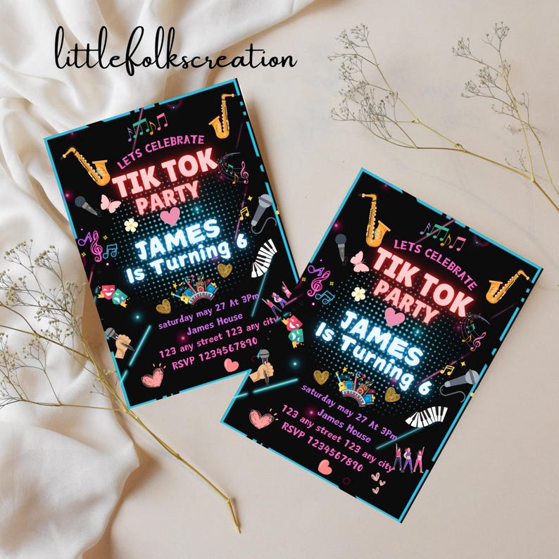 Editable Tik Tok Birthday Invitation Template, Printable Tik Tok Party ...