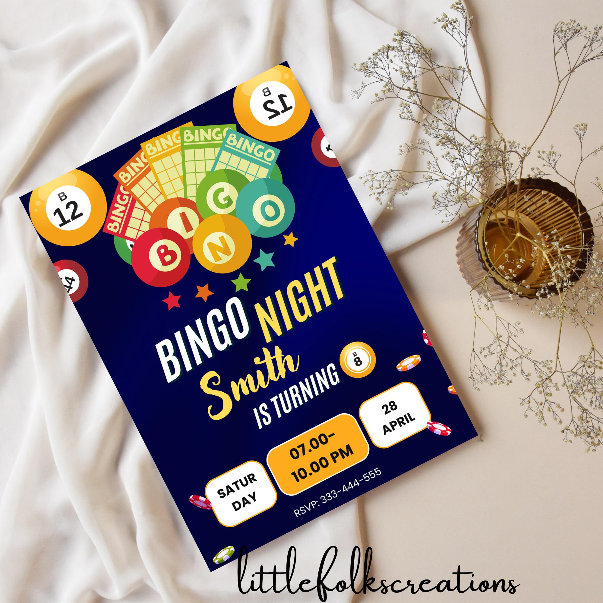Bingo Birthday Party Flyer Template: Editable Canva Design (digital ...