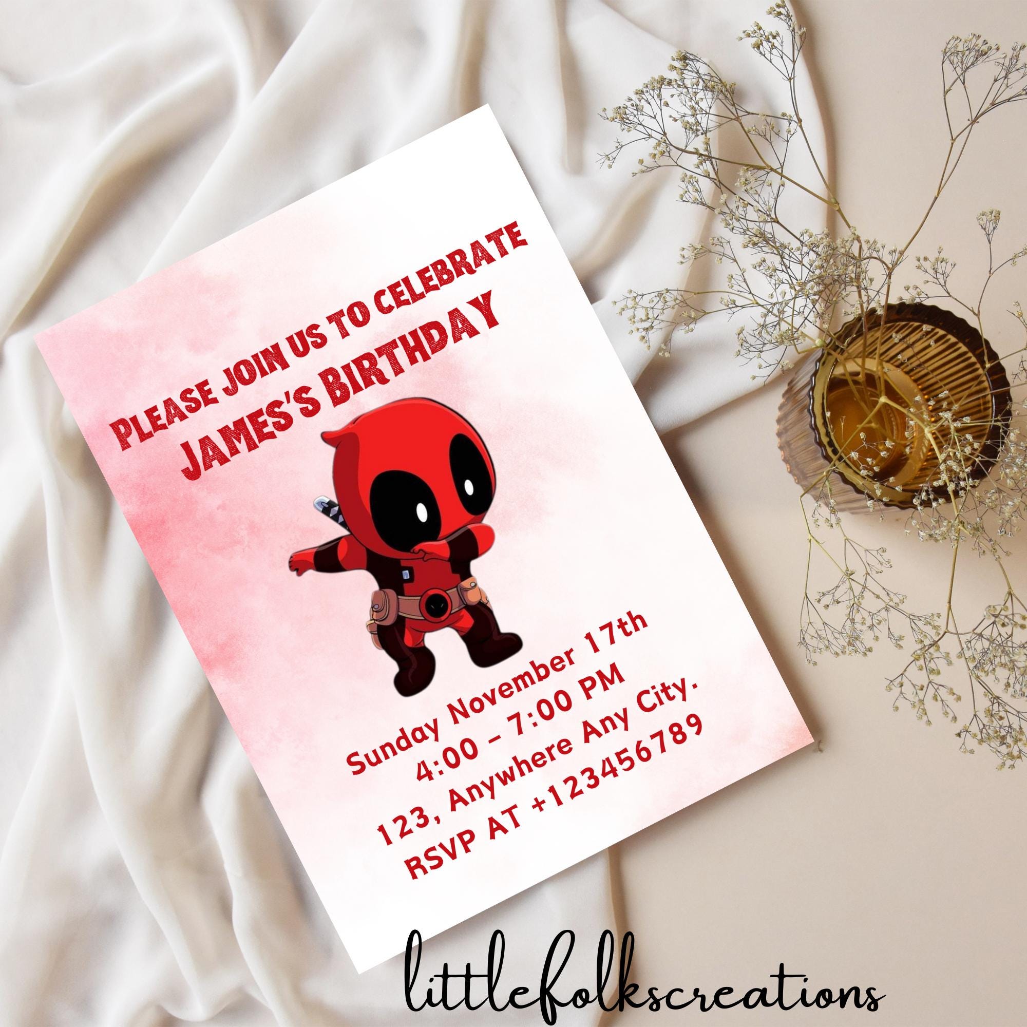 Editable Deadpool Superhero Birthday Invitation Superhero Theme ...