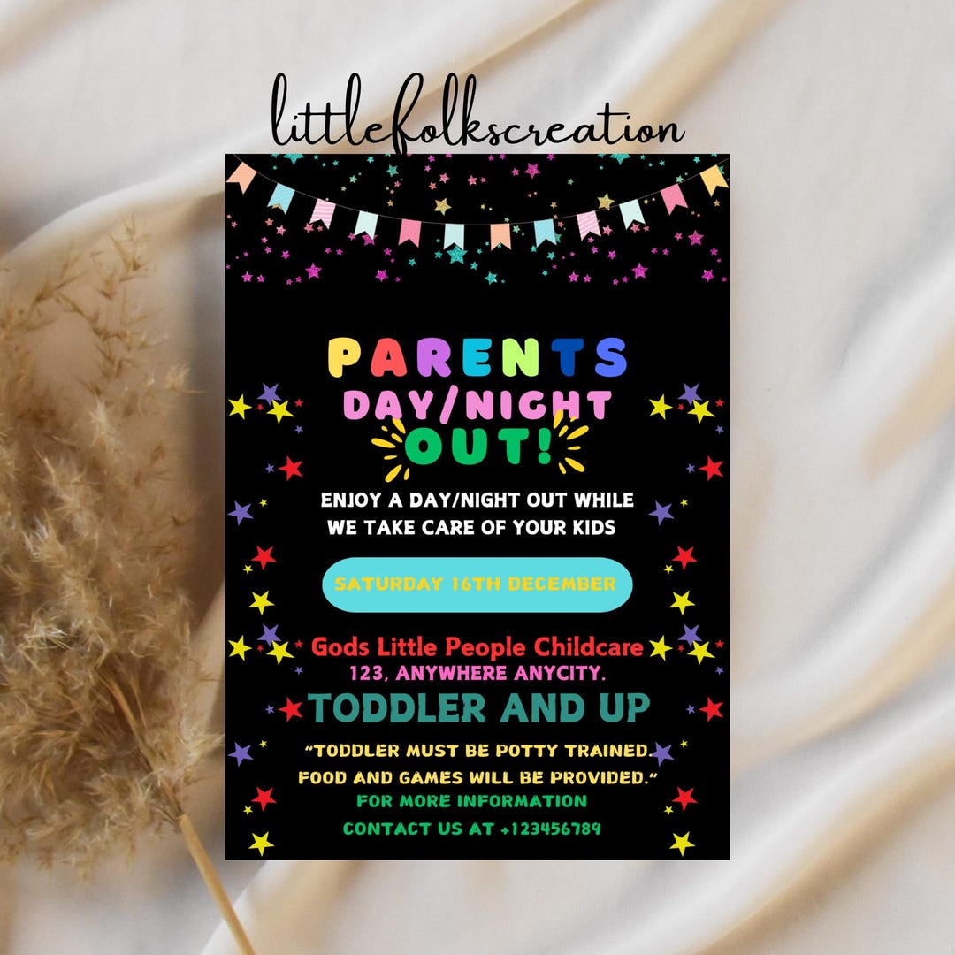 Editable Parents Night Out Flyer Template Fundraiser PTA Flyer Event ...