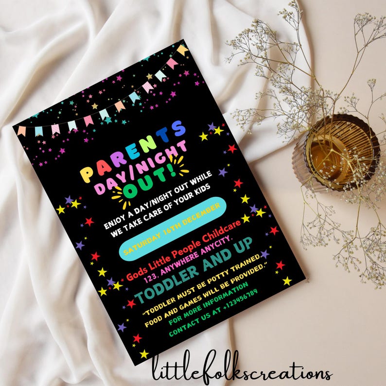 Parents Night Out Flyer: Editable School Event Invitation (digital ...
