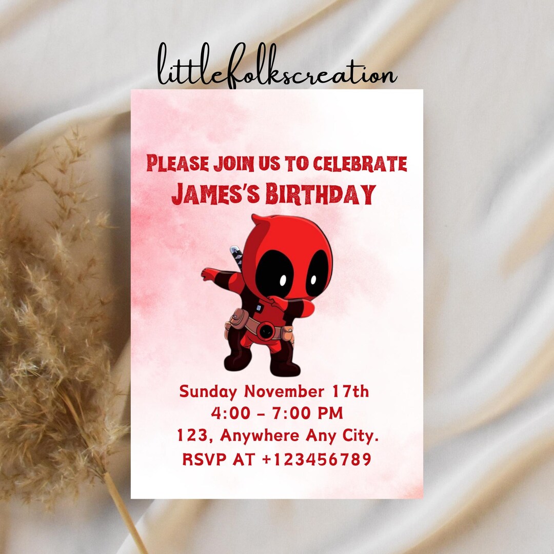 Editable Deadpool Superhero Birthday Invitation - Superhero Theme ...