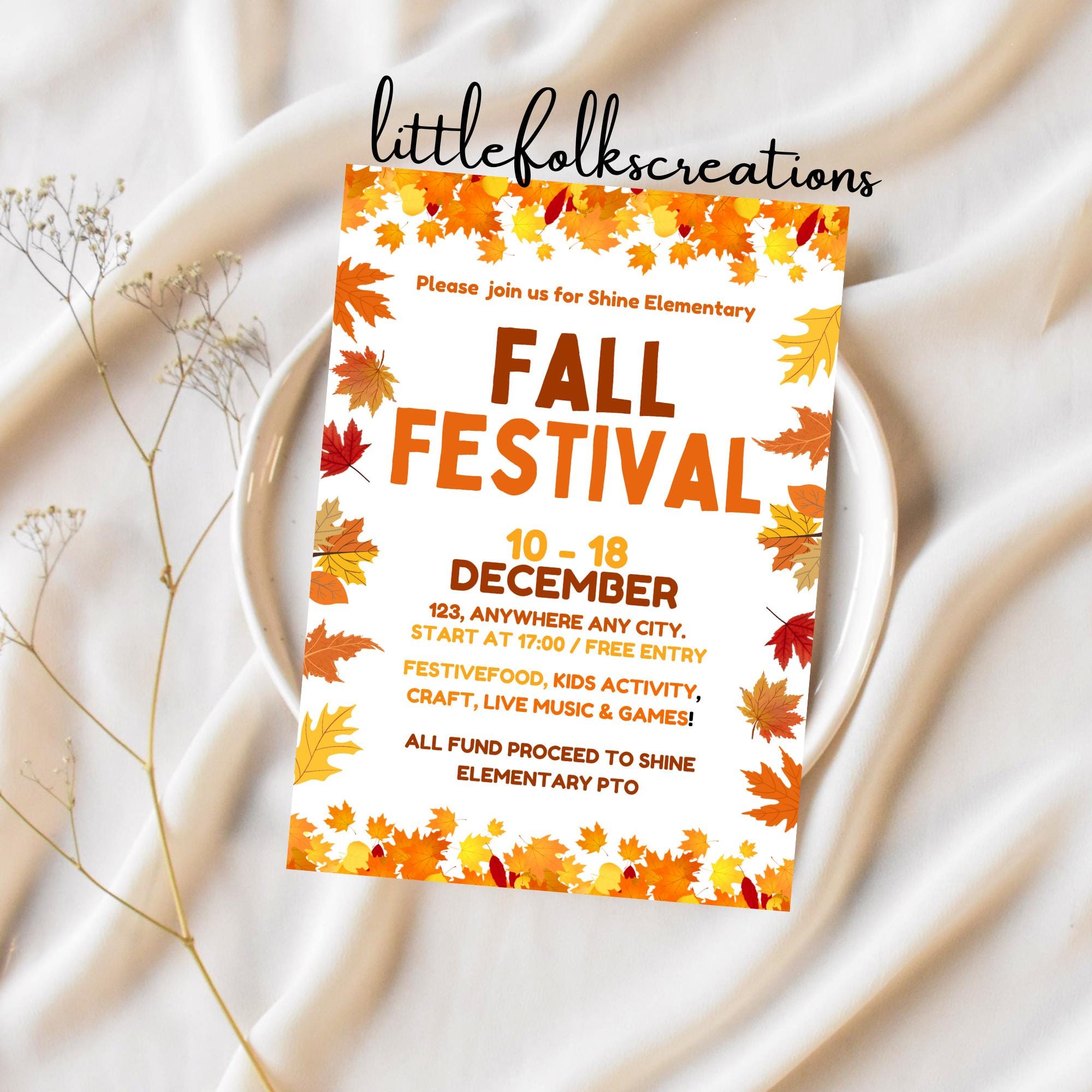 Editable Fall Festival Flyer, DIY Flyer Template Design, Harvest ...