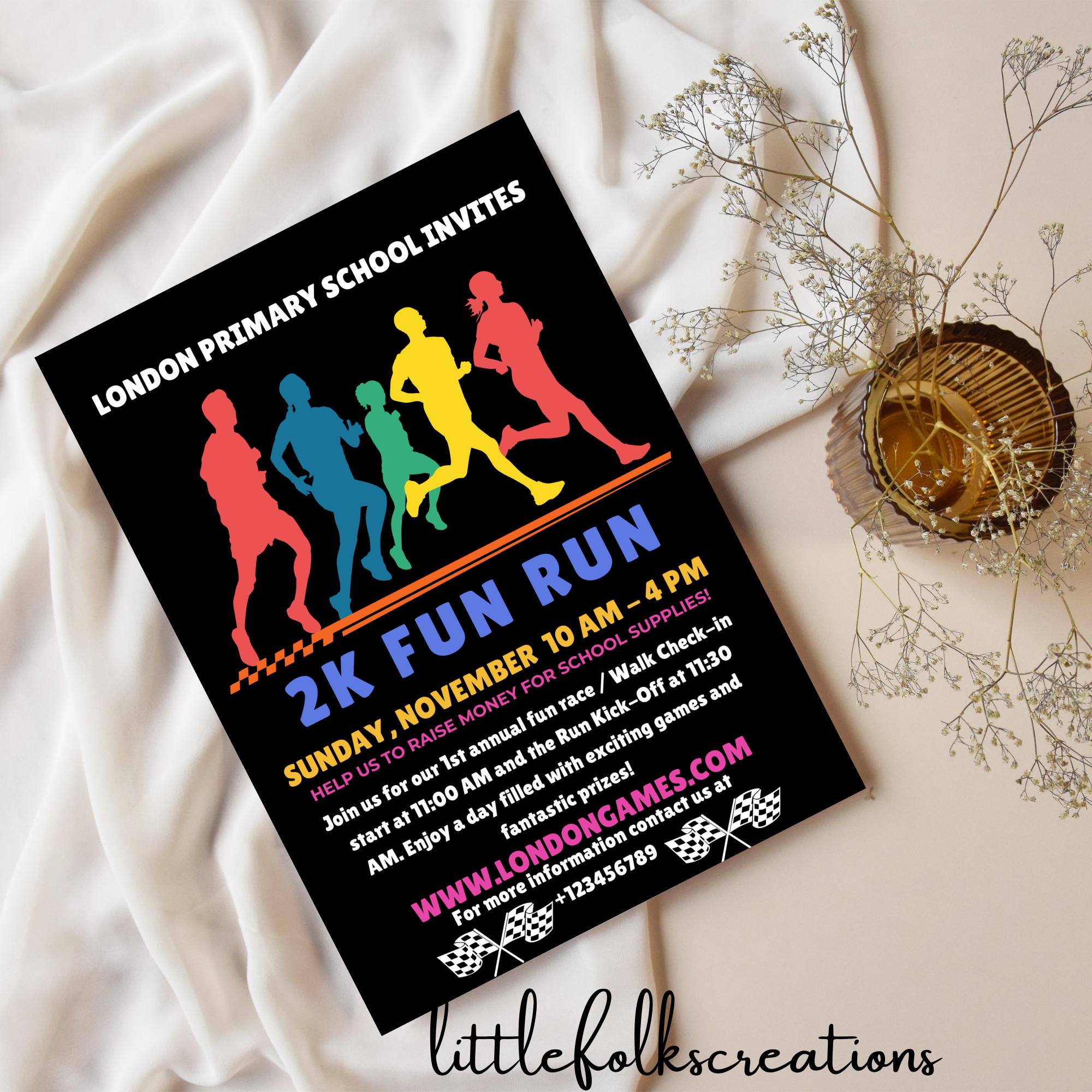 Editable Fun Run Flyer Template School Fundraiser Invite PTA Flyer ...