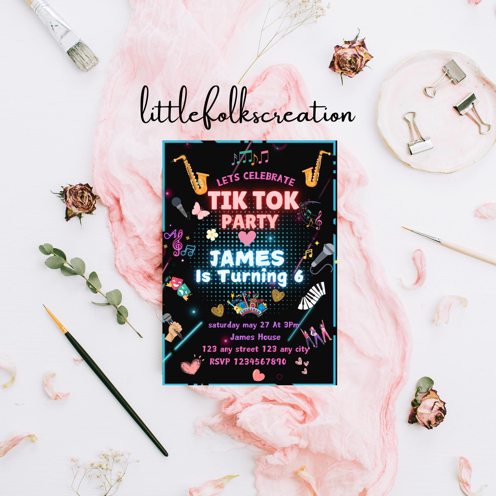 Editable Tik Tok Birthday Invitation Template, Printable Tik Tok Party ...