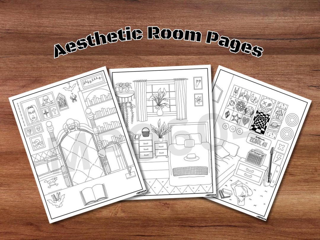 3 Aesthetic Room Coloring Pages | Goth Aesthetic | Cottagecore ...