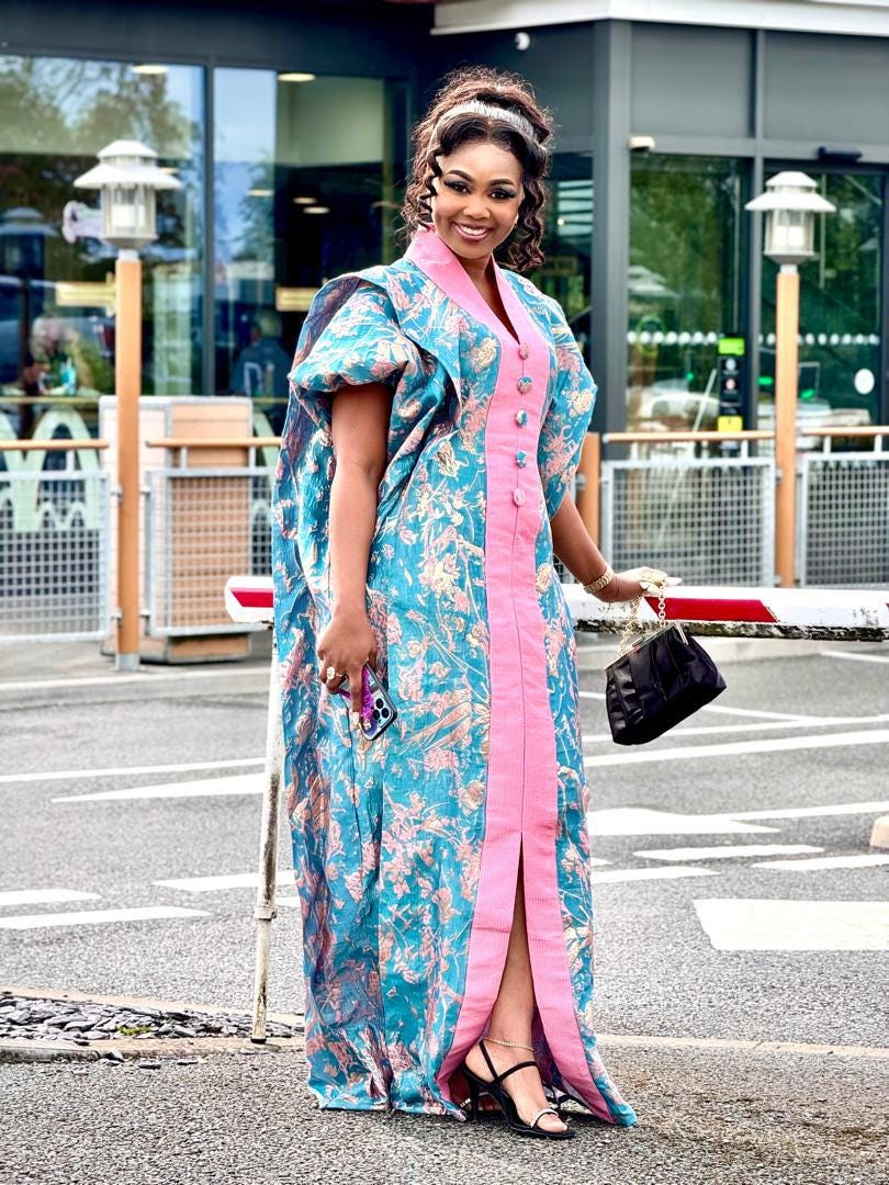 Stunning Brocade Boubou Dress With Aso Oke & Headwrap African Boubou ...