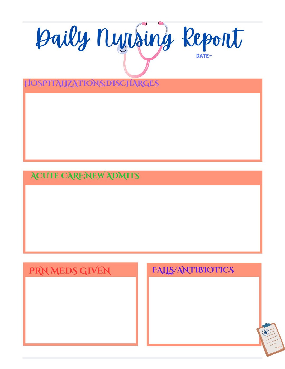 Long Term Care/snf Report Sheets for Nurse - Etsy