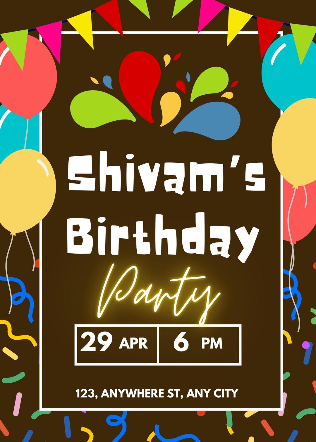 Colouful Birthday Party Invitation Template - Etsy