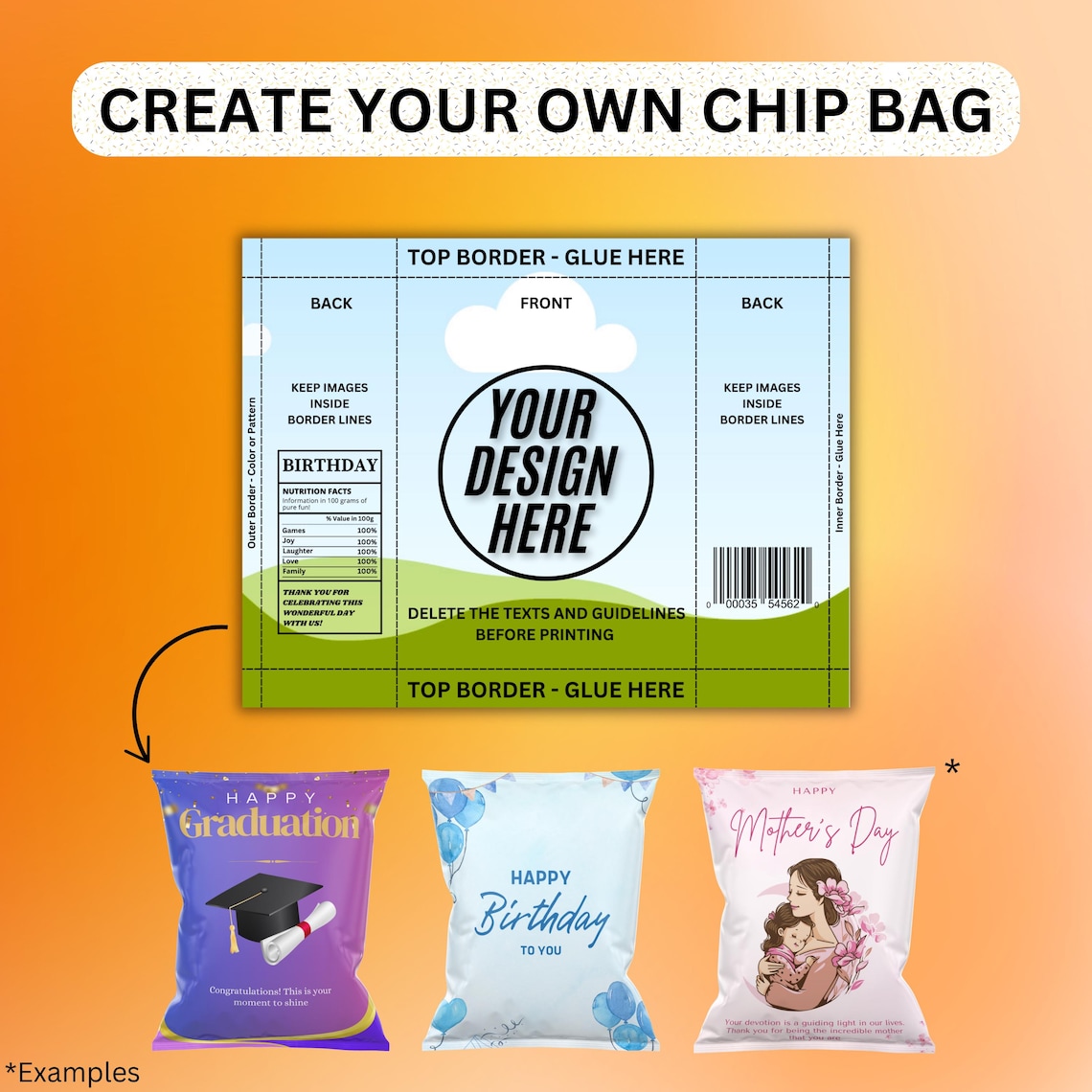 Custom Chip Bag Template, DIY Party Favor (canva Editable) - Etsy