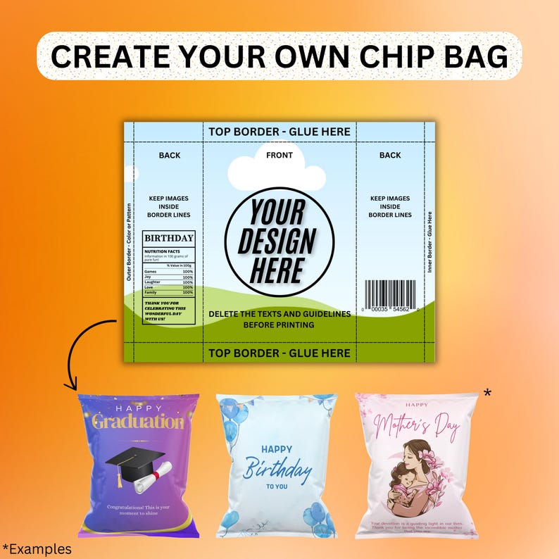 Custom Chip Bag Template, DIY Party Favor (canva Editable) - Etsy