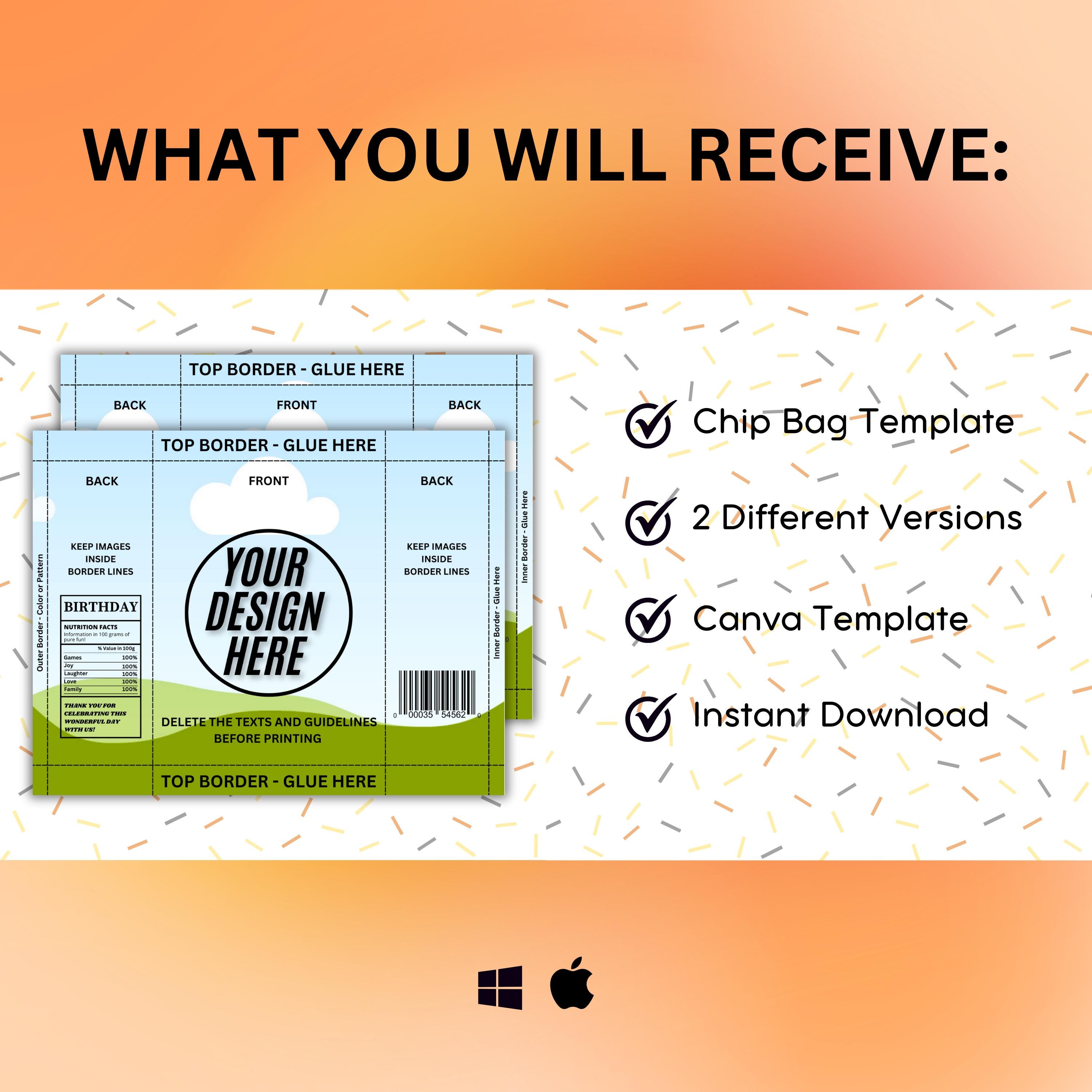 Chip Bag Template, Custom Chip Bag, Canva Template, Blank Chip Bag ...