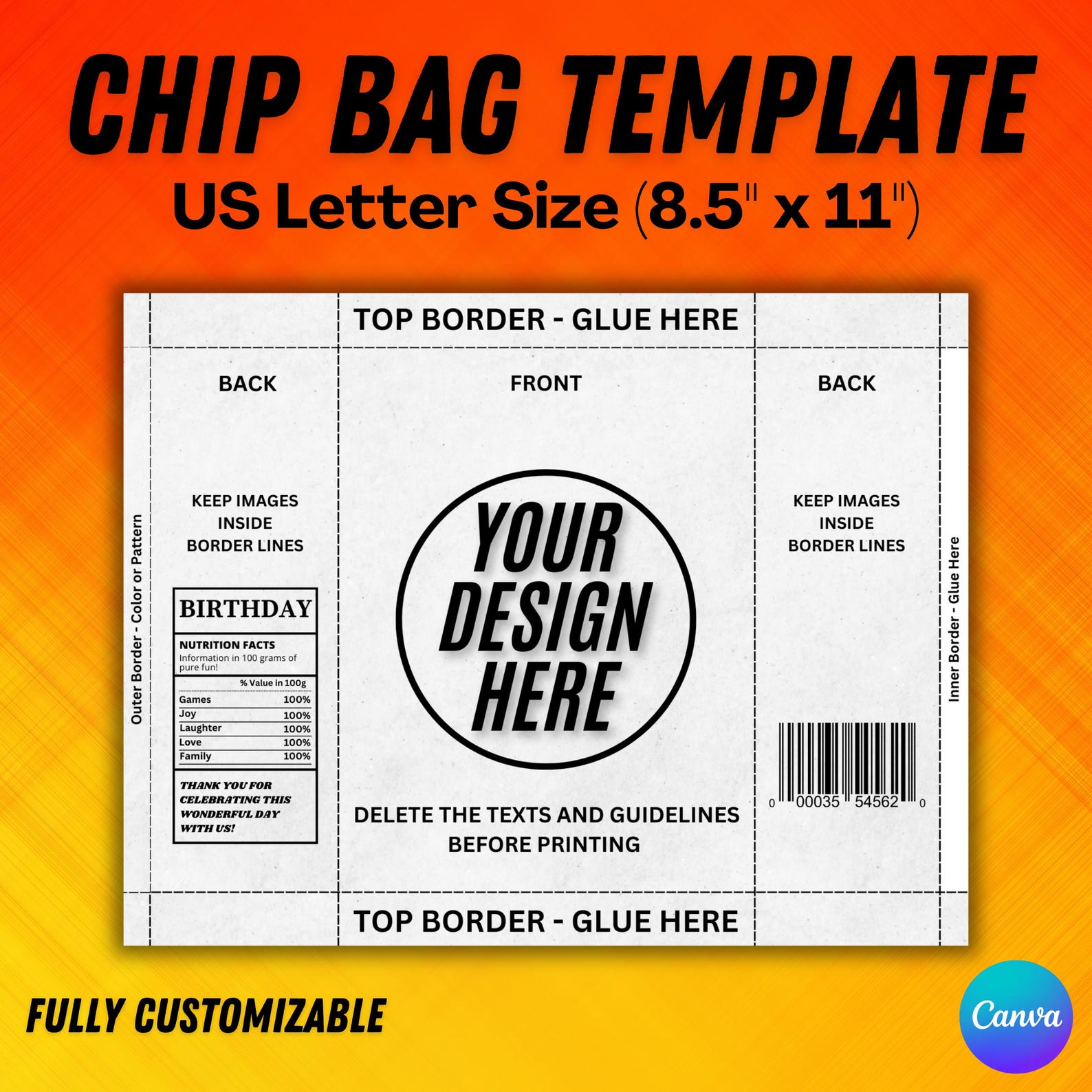 Chip Bag Template, Custom Chip Bag, Canva Template, Blank Chip Bag ...