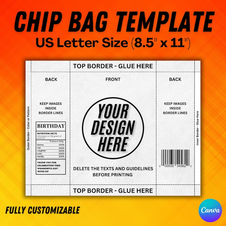 Chip Bag Template, Custom Chip Bag, Canva Template, Blank Chip Bag ...