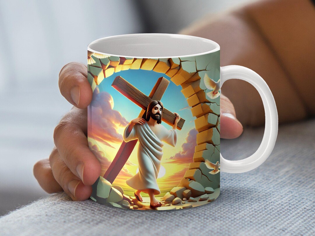 Jesus Carrying Cross Coffee Mug Wrap, Printable Mug Design, Religious ...
