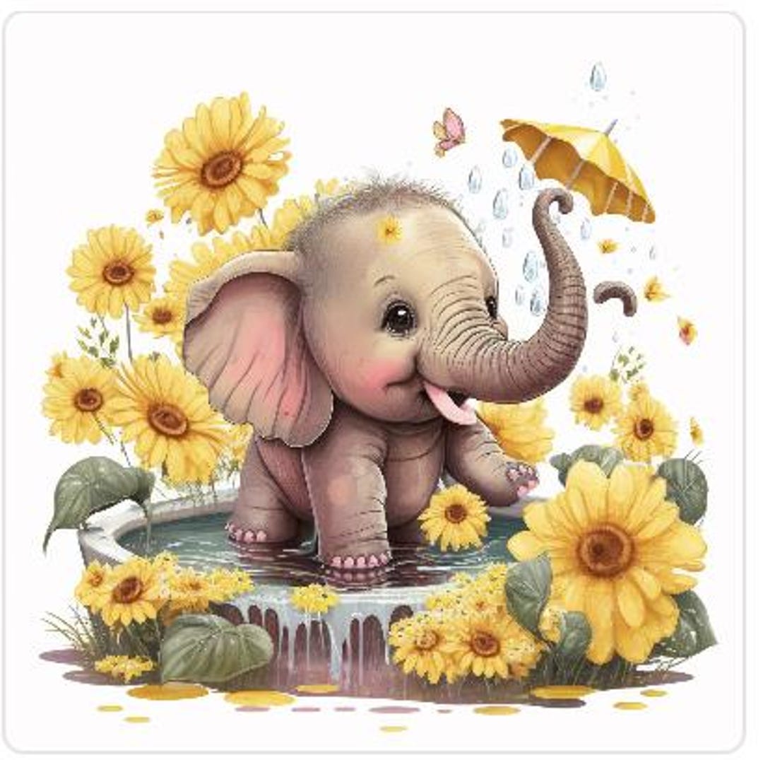 Cute Baby Elephant With Sunflower Png Sunflower Elephant PNG Baby ...