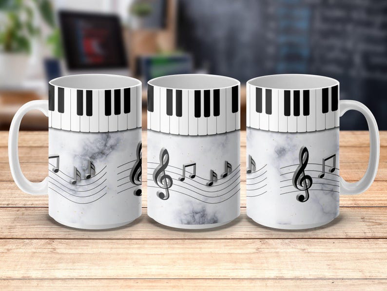 Piano Keyboard Music Notes Coffee Mug Wraps, Marble Design Mug Wraps ...