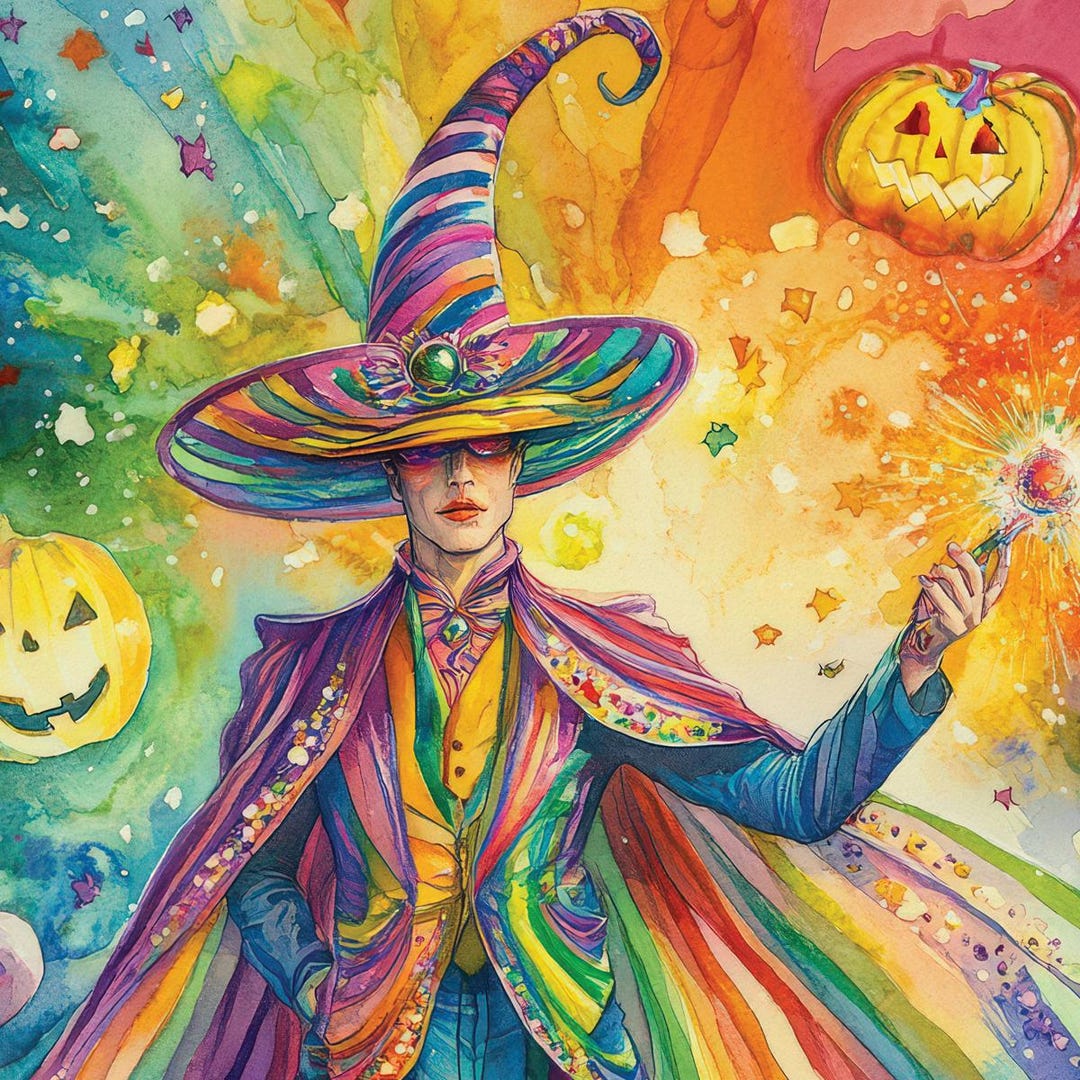 Rainbow Witch Halloween Art Print Gay Pride Watercolor Art Vibrant ...