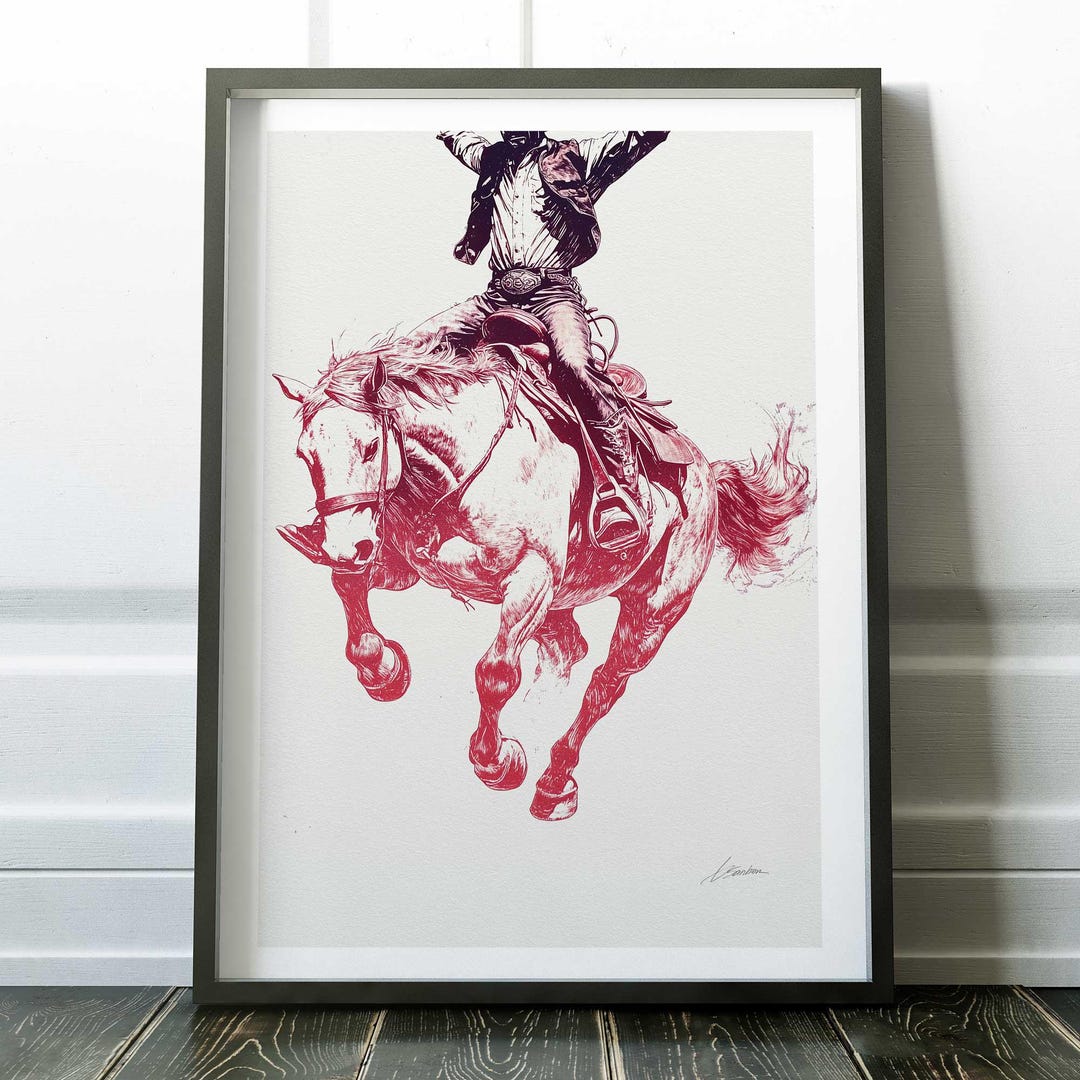 Rodeo Cowboy Art Print, Western Wall Decor, Horseback Riding Poster ...