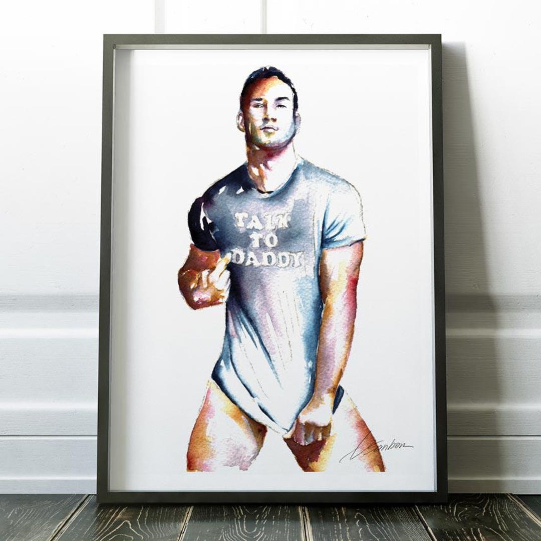 Daddy Art Gay Muscle Art Nude Male Art Sexy Male Figure Watercolor ...