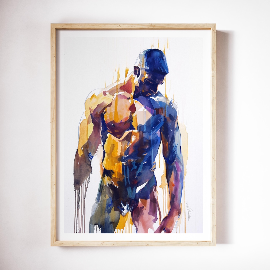 Erotic Gay Art Print Watercolor Black Male Figure Queer Pride Wall