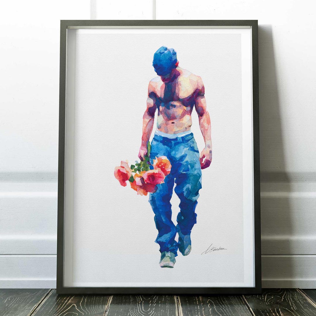 Queer Wall Art, Watercolor Male Figure Print, Gay Art Print, Shirtless ...
