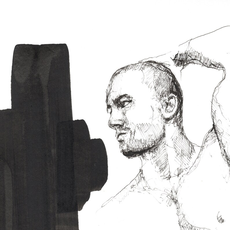 Pen And Ink Drawing Male Nude Art Print Ink Drawings Black Etsy India