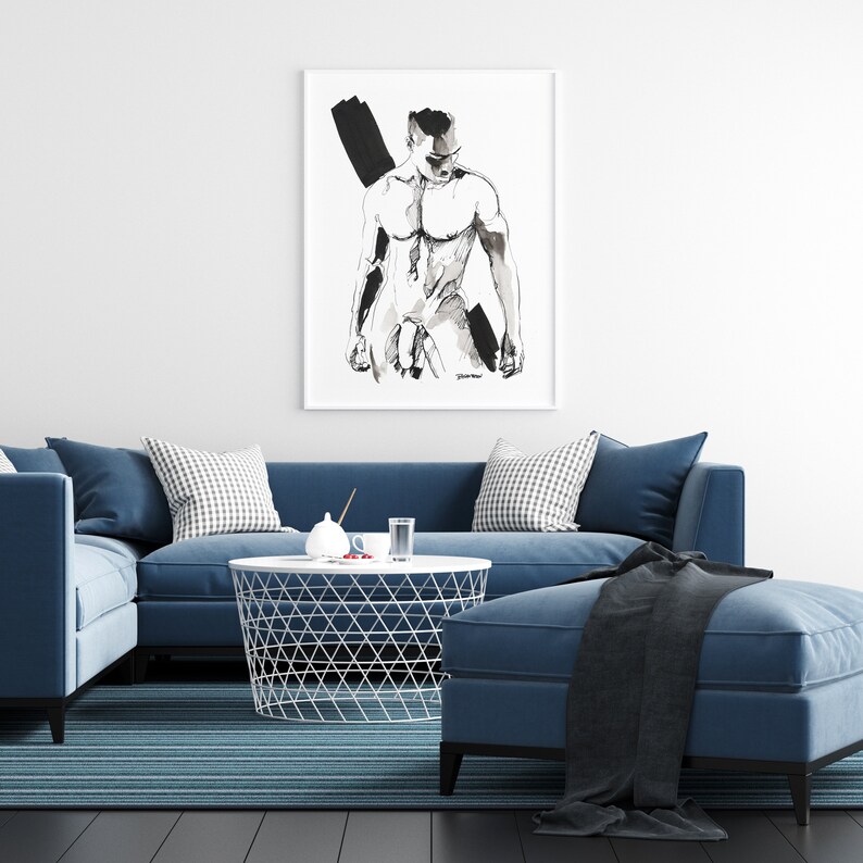 Ink Sketch Erotic Fine Art Pen And Ink Art Male Nude Print Etsy