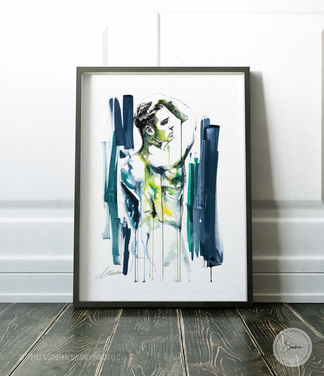 Sensual Homoerotic Watercolor Print Gay Love Art Brenden Sanborn Lgbt