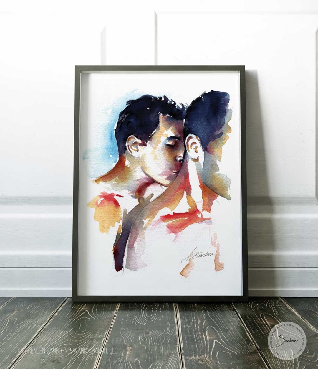Gay Couple Necking Watercolor Art Print Same Sex Couple Gift Same Sex ...