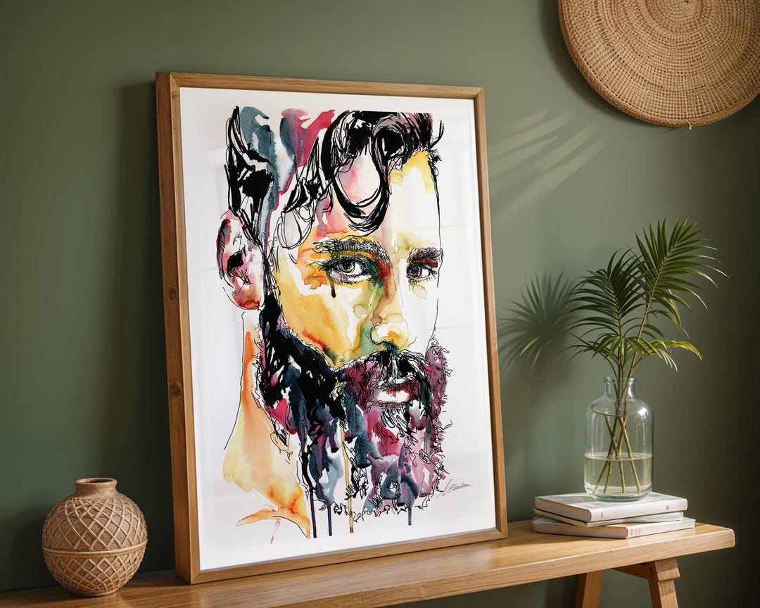 Bearded Man Portrait Watercolor, Gay Art Print Queer Artwork ...