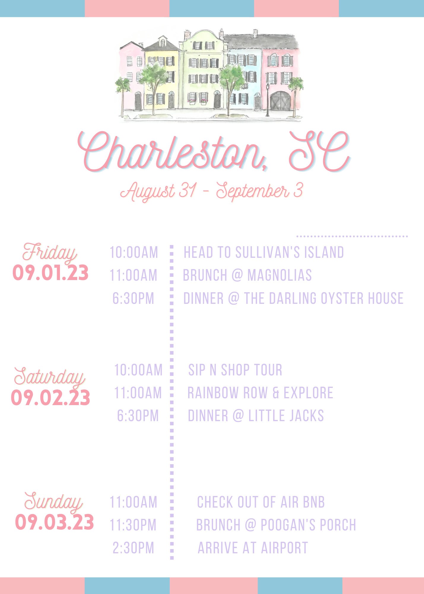 Editable Charleston Itinerary/invitation- 2 Options - Etsy