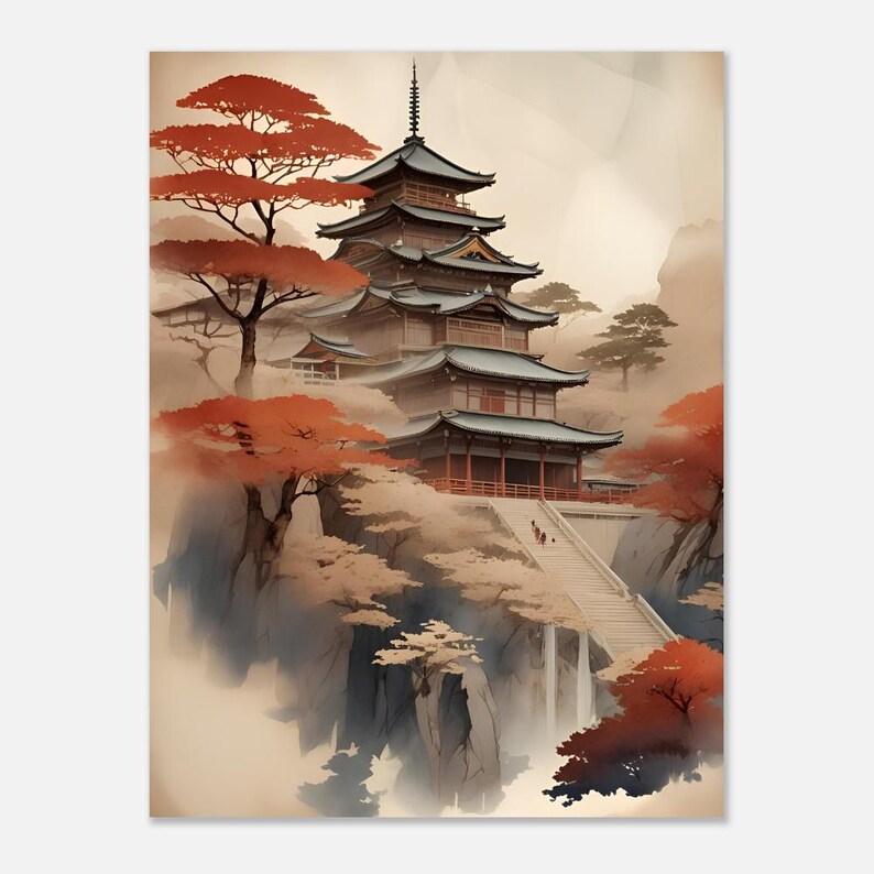 Japanese Temple Poster/wall Art | Old Paper Look - Etsy