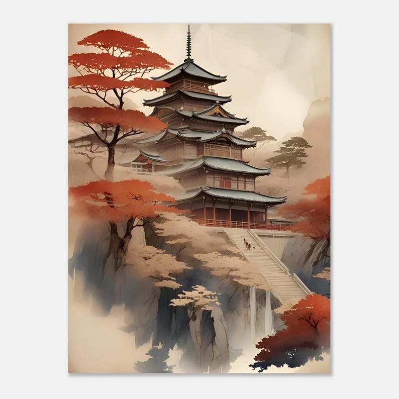 Japanese Temple Poster/wall Art | Old Paper Look - Etsy