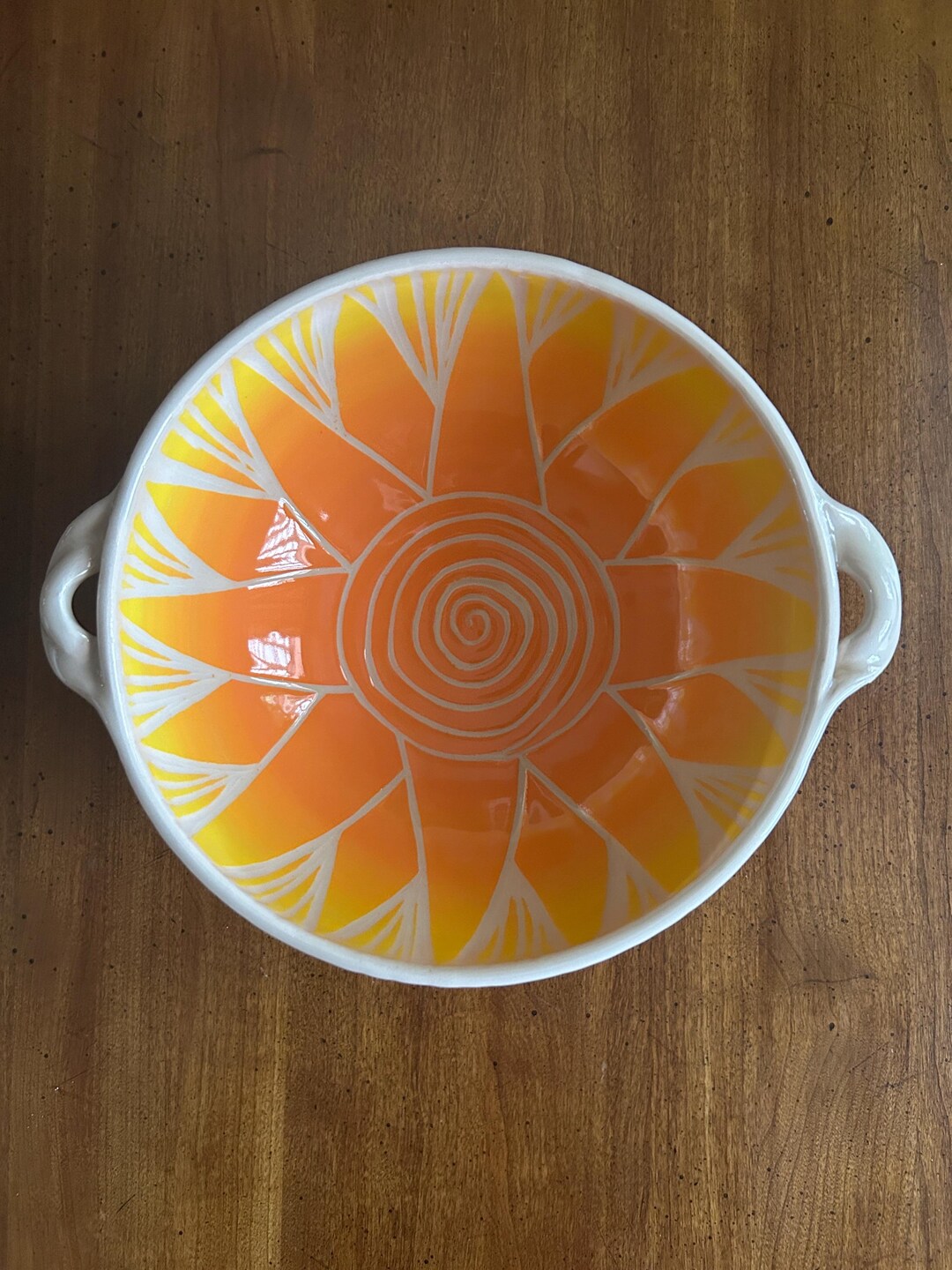 Orange and Yellow Sun Serving Bowl With Handles - Etsy